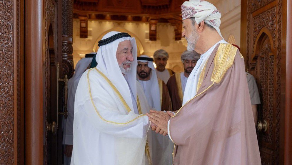 Sultan of Oman Receives the Ruler of Sharjah at Al Alam Palace...