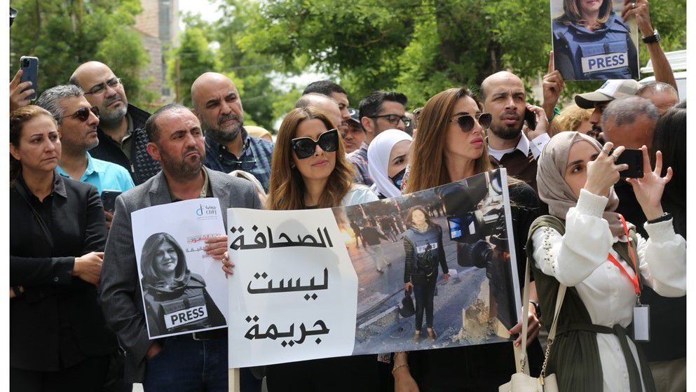 Jordanian journalists stage a sit-in in solidarity with Al-Jaz...